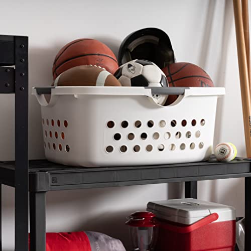 IRIS USA 50L Plastic Hip Hold Laundry Basket Hamper Organizer with Built-In Comfort Carry Handles, 1.4 Bushel, for Closet, Dorm, Laundry Room, Bedroom, Nestable, Ventilation Hole, Large, White