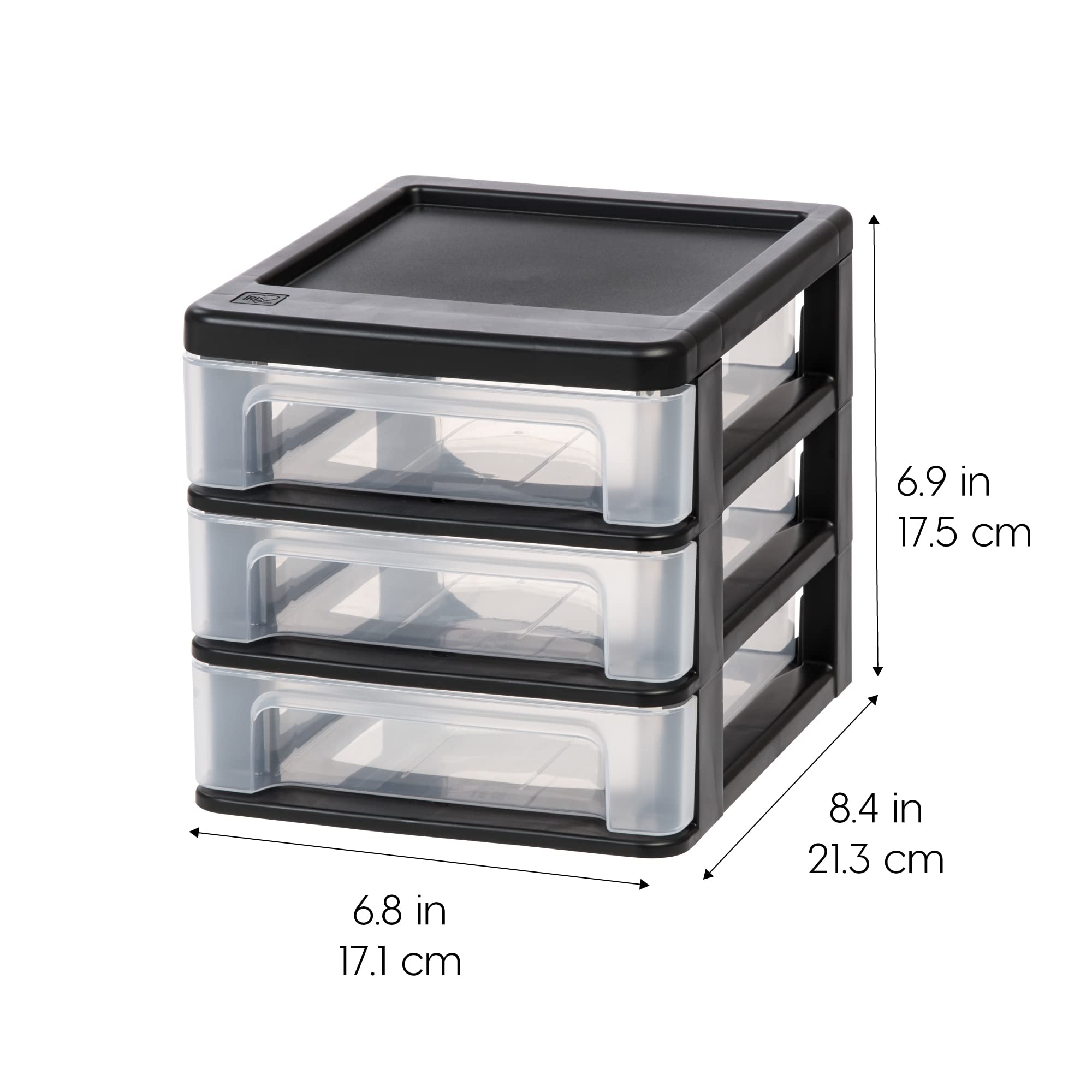 IRIS USA Small 3-Drawer Plastic Desktop Organizer, 2 Pack, Stackable Office School Stationery Makeup Bathroom Utility Medical Supplies Desk Organizer Versatile Storage, Black
