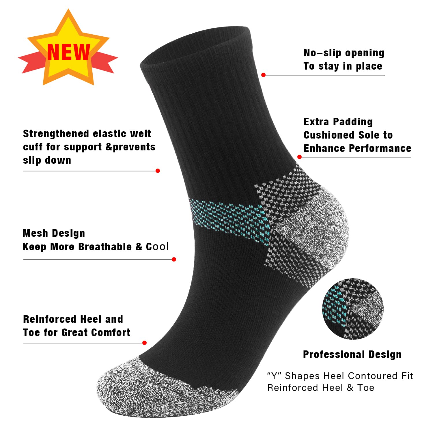 Iseasoo Compression Socks for Women & Men Circulation - Plantar Fasciitis Crew Socks Best Support for Athletic Running Cycling(S/M