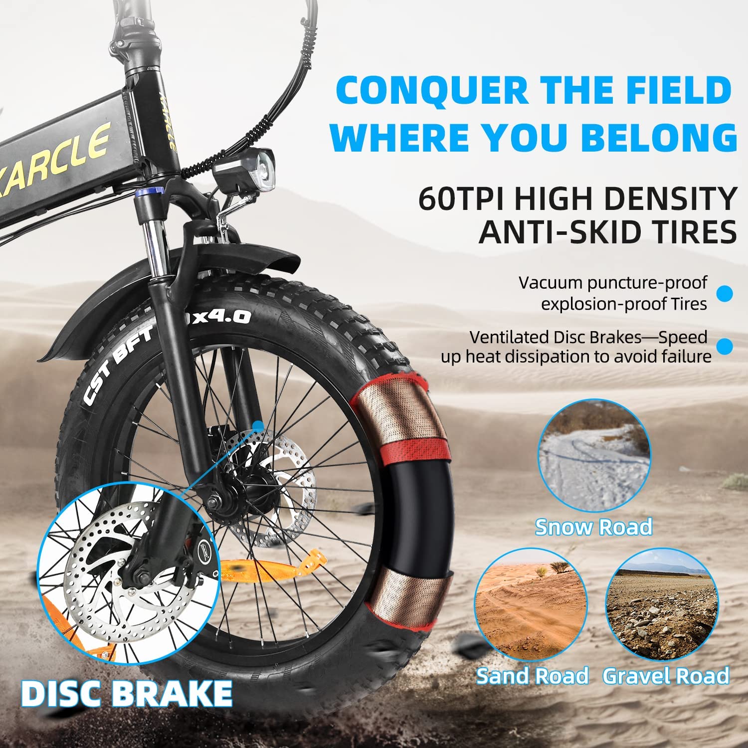 Karcle Electric Bike, 20” Fat Tire Folding Ebike 750W 32mhp Maximum Speed, 80 Miles Maximum Endurance, 7 Speed Gear Mountain Foldable Electric Bicycle for Adults