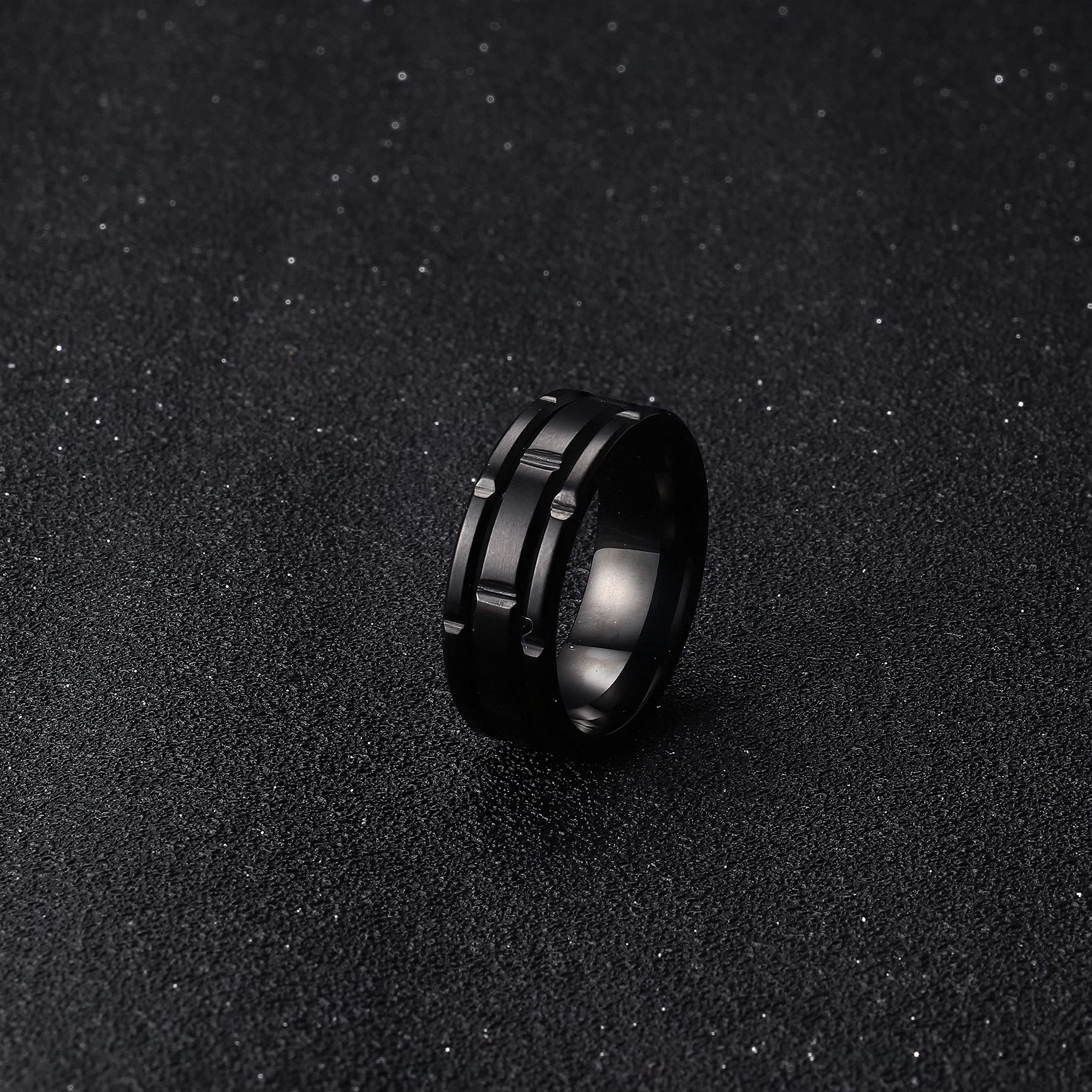 Jstyle 3Pcs Stainless Steel Fidget Rings Set Black Cool Chain Spinner Band Ring for Mens Women Wedding Promise Ring Stress Relieving Size 7-13