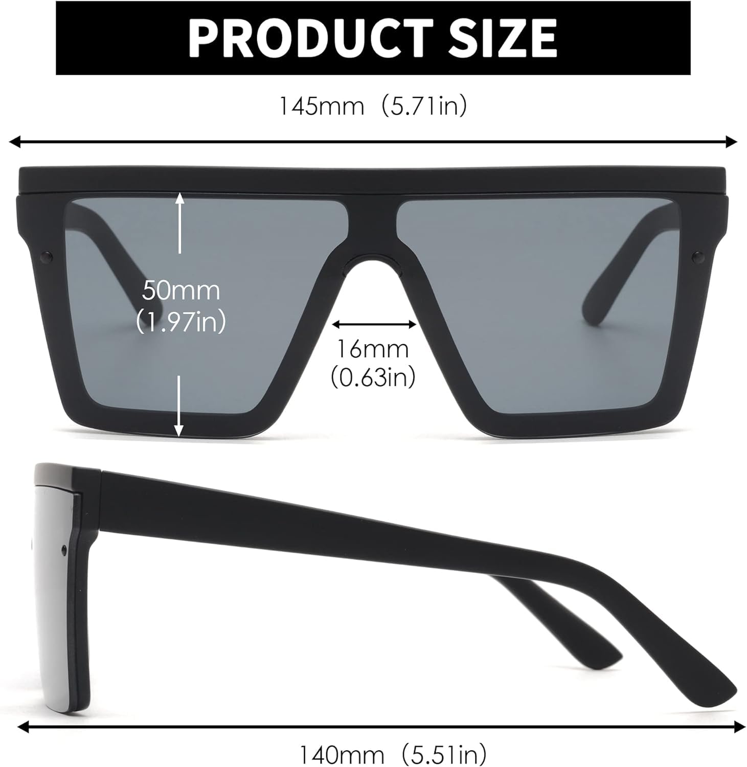 JIM HALO Flat Top Shield Sunglasses Square Mirror Rimless Glasses for Women Men (Matte Black Frame/Grey Lens)
