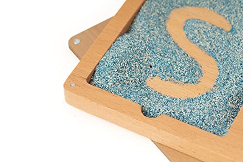 Montessori Sand Tray for Kids 3 4 5 6 Years Old Sand Writing Tray Learning Sensory Toy Educational Alphabet and Phonic Words Comes with Sand, Tray, Lid, 2 Sets of Flashcards, Stylus (Dark Blue)