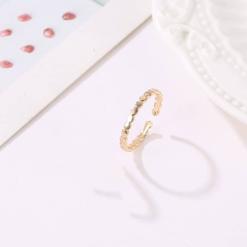 Open Gold Beaded Rings Adjustable Thumb Finger Ring Thin Stackable Rings for Women Girls Christmas Birthday Gifts Simple Wedding Ring for Her Minimalist Tiny Rings