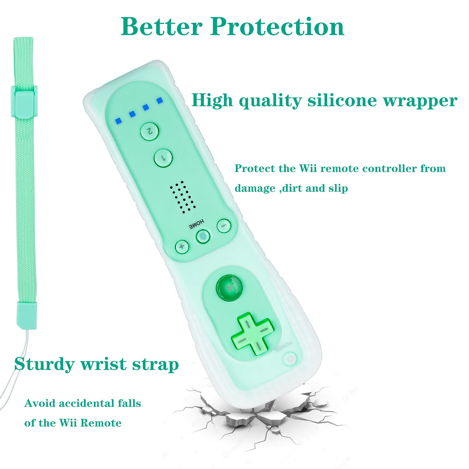 JTao-tec Wii Remote and Nunchuck Controller 2 pack Wii Remote Controller with Silicon Case for Wii and Wii U Aqua Green + Light Blue