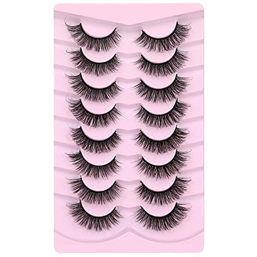 JIMIRE Faux Mink Lashes Wispy Fairy Strip Lashes Full Fluffy False Eyelashes Cat Eye PestaƱas 5D Multilayer Spiky Butterfly 15MM Volume Fake Lashes 8 Pairs Pack