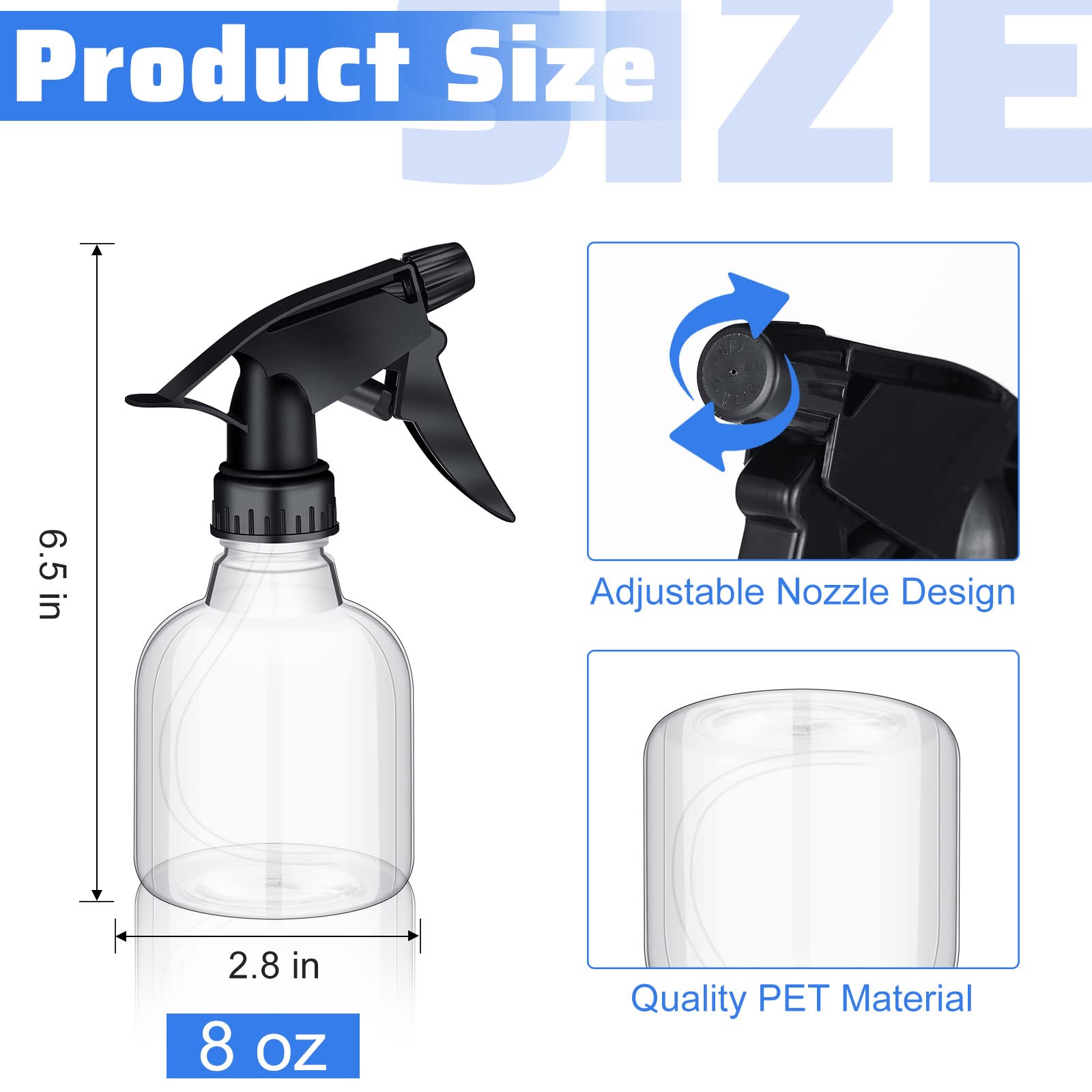 Nuogo 20 Pcs Plastic Spray Bottles Bulk 8 oz Refillable Empty Spray Bottle with Adjustable Nozzle Mini Spray Bottle Liquid Sprayer for Hair, Spas, Water, Kitchen, Plants, Bath and Beauty(Clear)