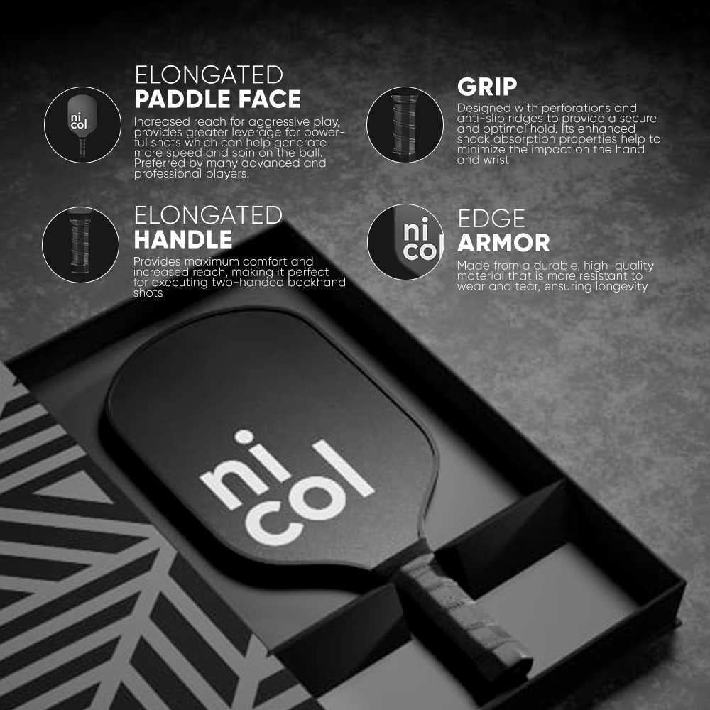 Nicol Pickleball 2024 P-One Elongated Pickleball Paddle - T700P Processed Carbon Fiber Pickleball Paddle for Increased Spin & Control - Aerodynamic Curved Pickleball Racket with Elongated Handle