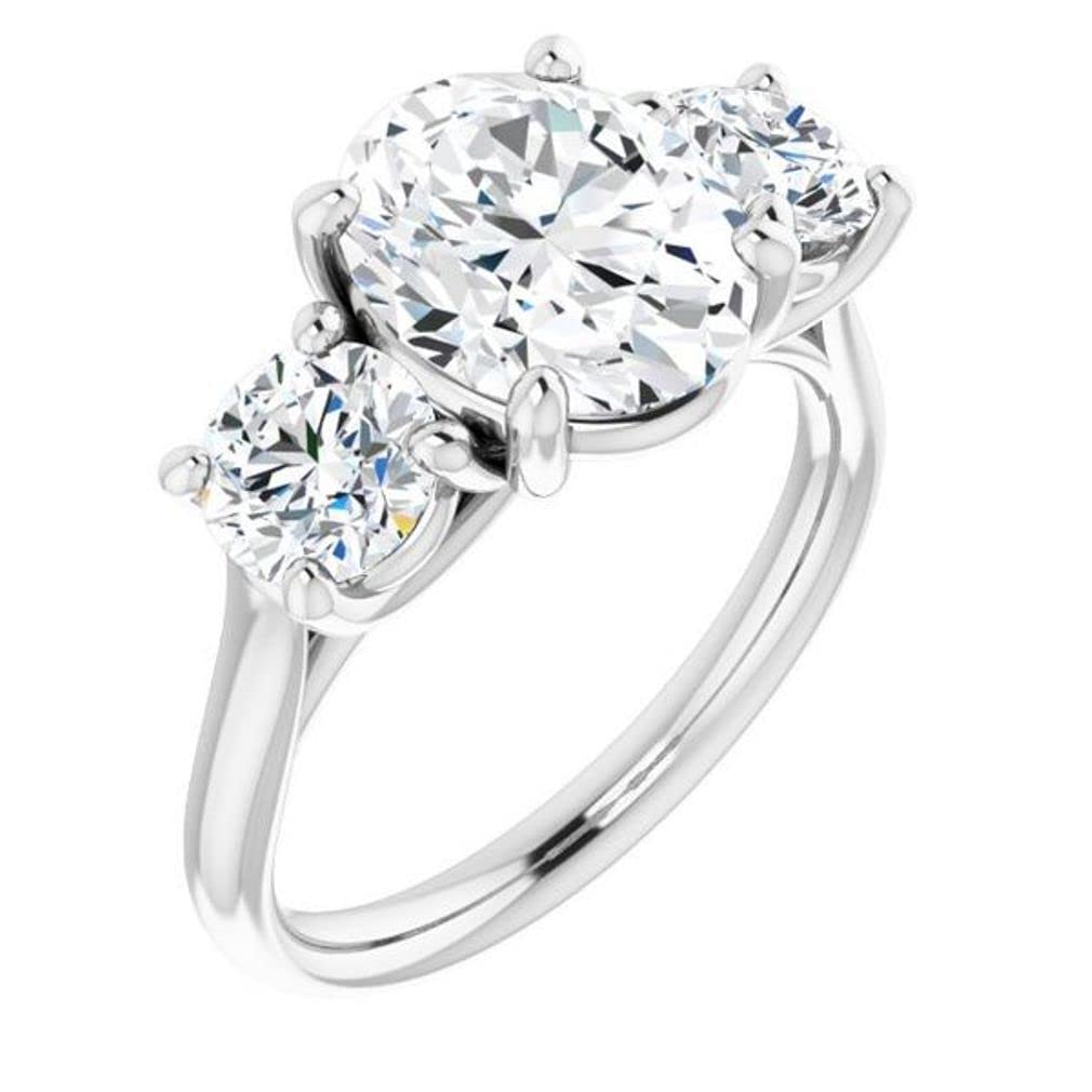 Moissanite Ring 10K Solid White Gold Handmade Engagement Ring 3.0 CT Oval Cut Moissanite Diamond Three Stone Wedding/Bridal Rings for Women/Her Propose Ring By Rivaan Jewel (7.5)