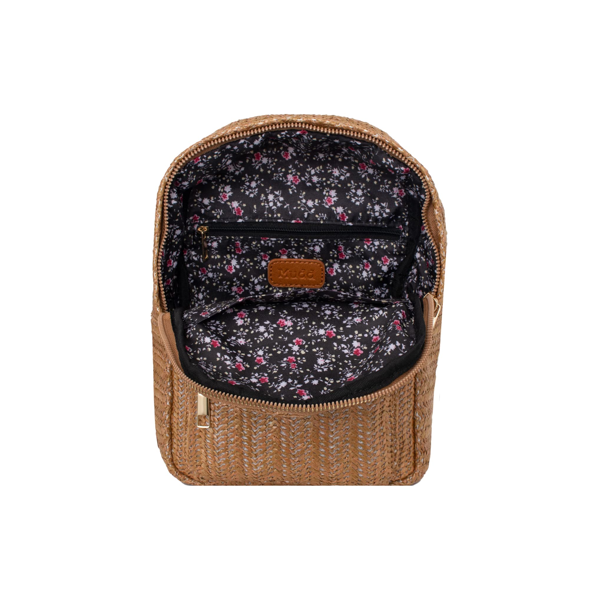MUDD Women's Tan Straw Backpack With Adjustable Shoulder Strap For Travel or a Casual Look
