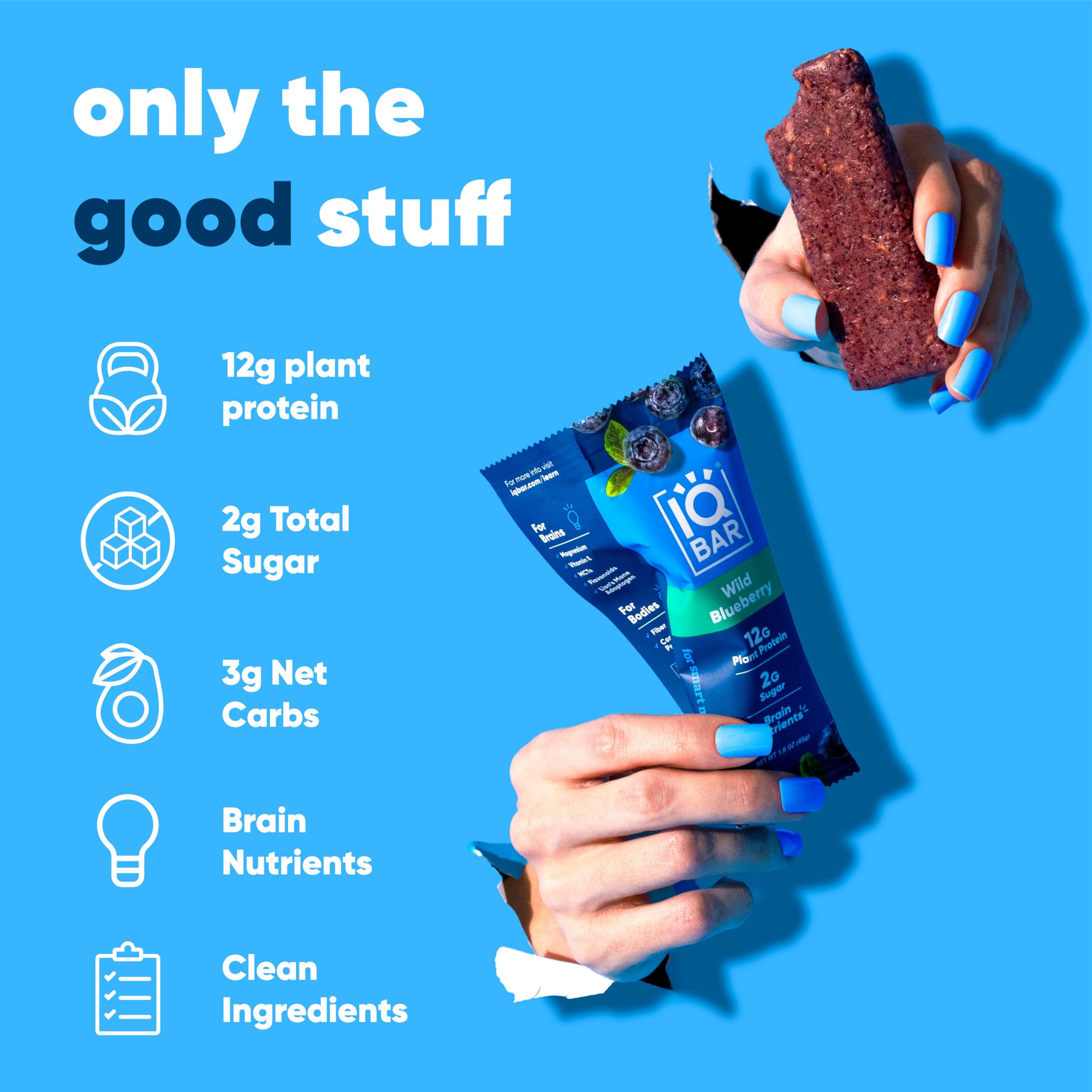 IQBAR Brain and Body Plant Protein Bars - Fruit Lovers Variety - 12 Count, Low Carb, High Fiber, Gluten Free, Vegan Snacks - Low Sugar Keto Bar Pack