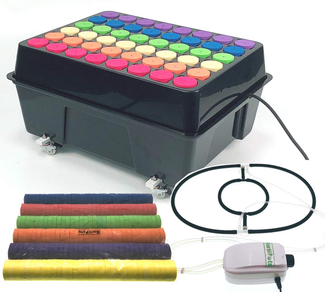 HORTIPOTS Cloning Machine 48 site with Air Pump Bubbler Kit and Extra 2 inch Neoprene Clone Collars Pack of 192