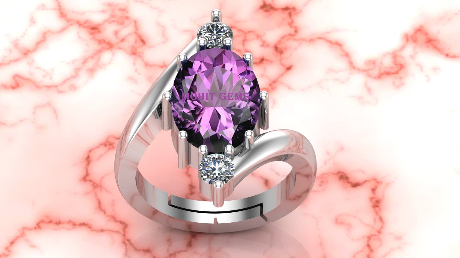 Mohit Gems 925 Sterling Silver Natural Amethyst Gemstone Ring For Women 4.50 Carat Stone Adjustable Ring Gift for Women's Birthstone Ring
