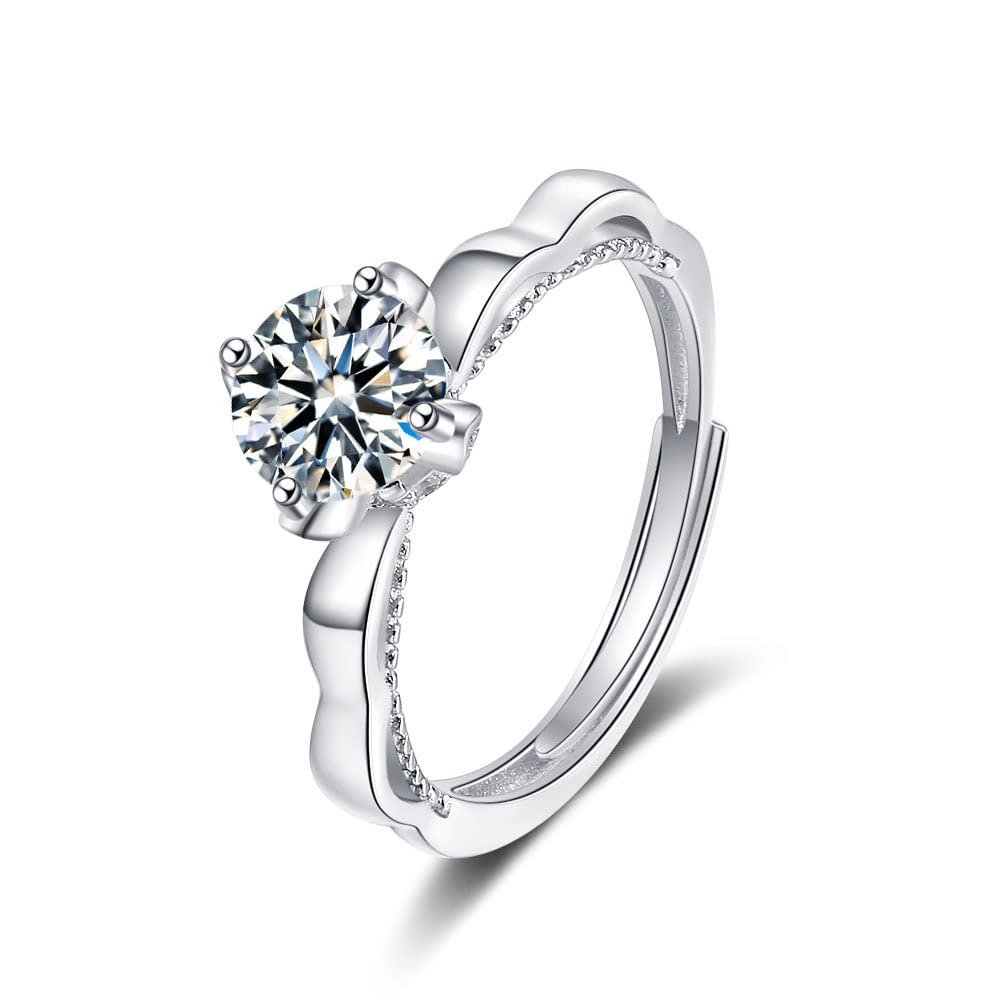 Luxury Diamond Silver Ring Bride Ring Engagement Wedding Ring Prong Setting Zircon Rings Jewelry for Your Princess (4 Claw- Wave- A)