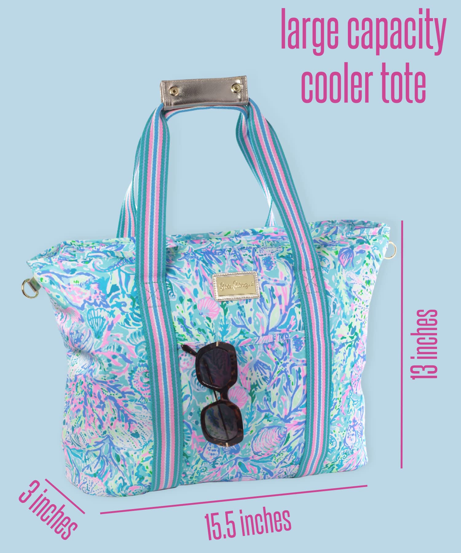 Lilly Pulitzer Picnic and Beach Cooler, Insulated Cooler Bag with Adjustable Shoulder Strap and Zippered Top, Large Soft Cooler for Groceries or Travel, Soleil It On Me