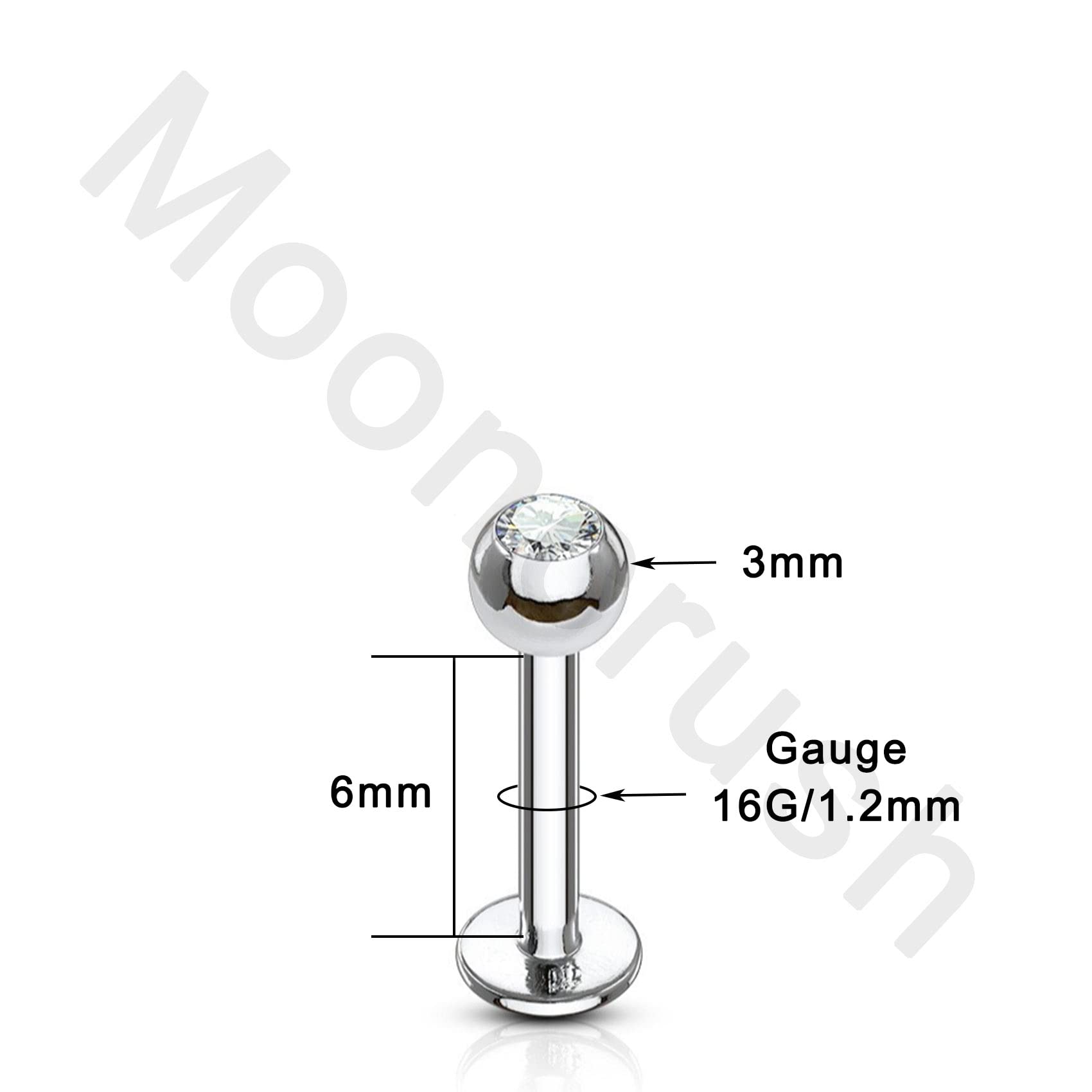 Mooncrush Jewelry G23 Soild Titanium 6MM Tragus Earring Internally Threaded 16g Cartilage Earring Stud Flat Back Helix Piercing Jewelry Surgical Steel
