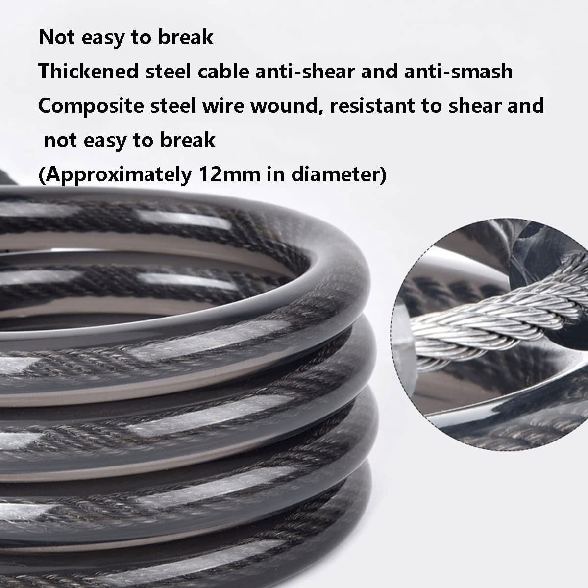 LYHELYJ Bicycle Lock 12mm Cable Lock,Bike Lock Cable,with 2 Keys and Metal Cable Bicycle Lock, Safe Combination with Mounting Bracket,for Bike, Electric Bike, Skateboards, Strollers, Lawnmowers