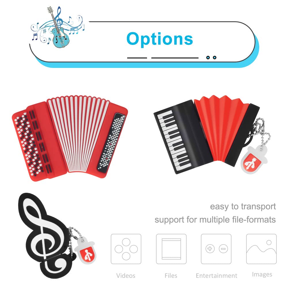 Leizhan 5 x 8GB Cute Music USB Flash Drive, Accordion*2/Saxophone/Piano/Notes Shape Musical Instruments Thumb Drive Memory Stick Drive Pendrive Gift for Kids, Teacher, Friends