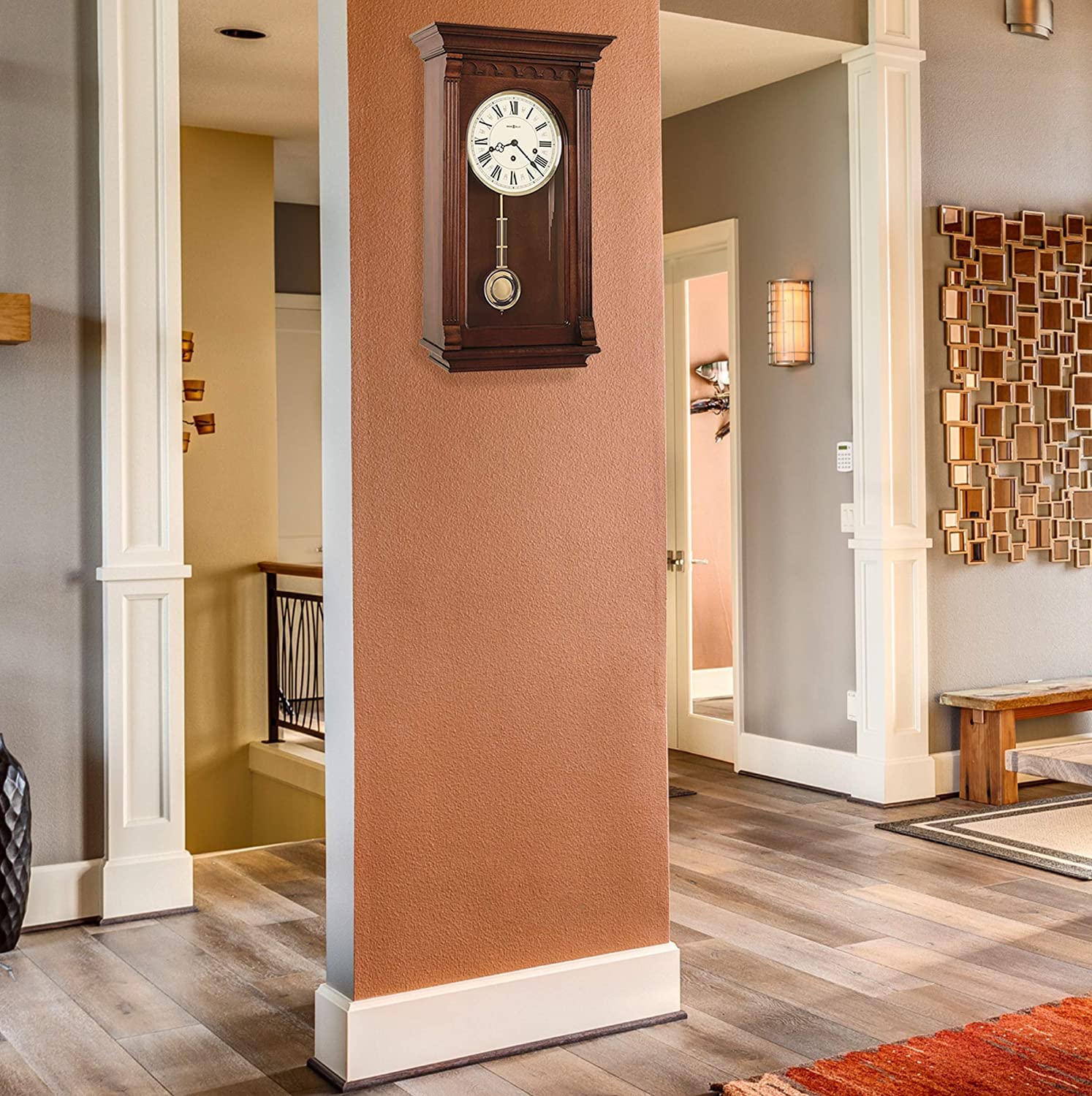 Howard Miller Alcott Wall Clock 613-229 โ Windsor Cherry, Brass Pendulum with Mechanical, Key-Wound, Single-Chime Movement