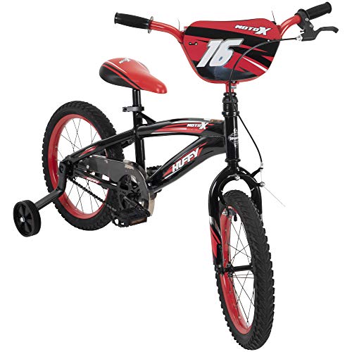 Huffy Moto X 18 Inch Kid’s Bike with Training Wheels, Quick Connect Assembly, Black