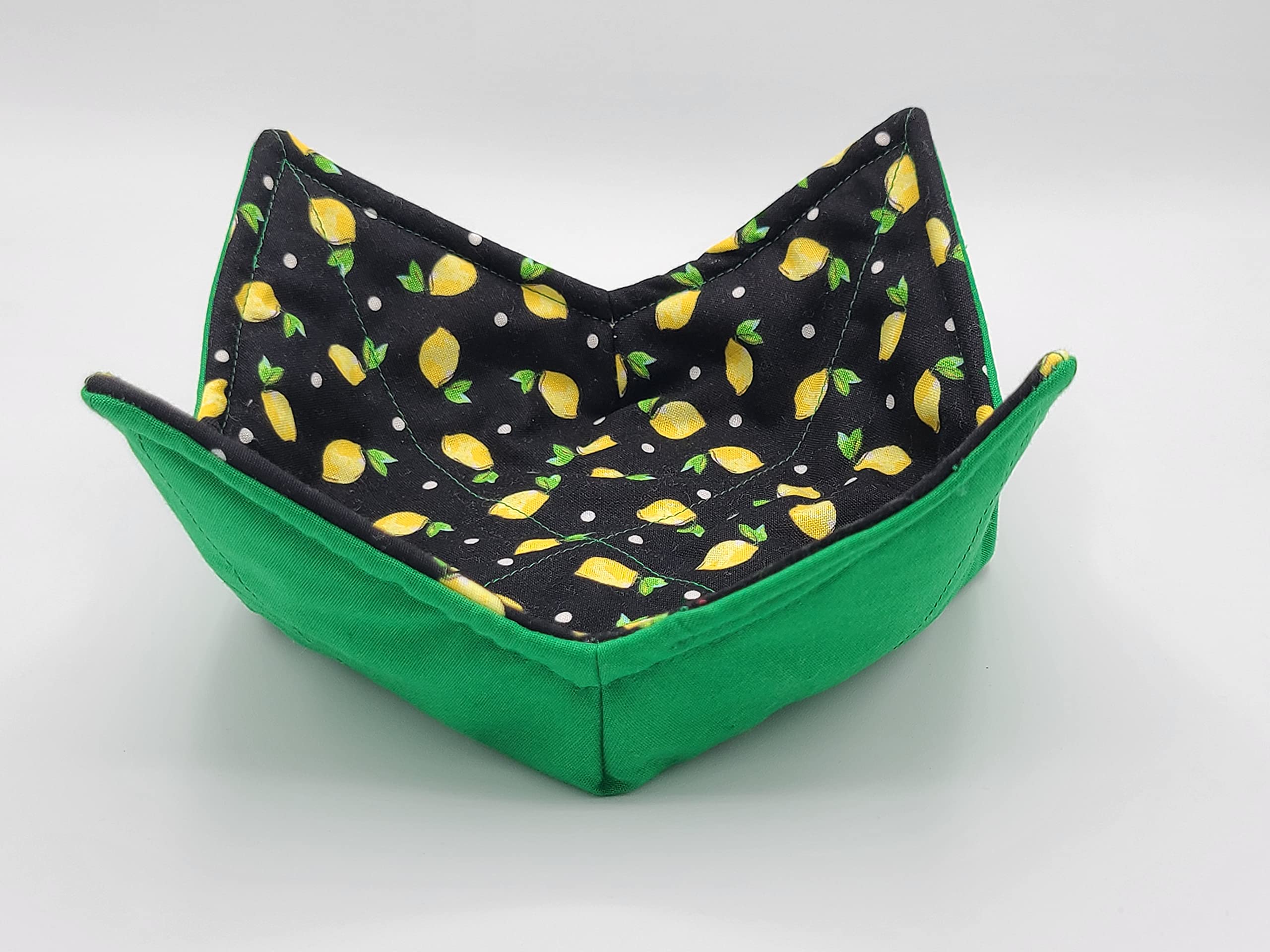 Lemon Polka Dot Microwave Bowl Cozy Vintage Inspired Reversible Microwaveable Potholder Retro Soup Buddy Kitchen Linens 50s Diner Handmade Housewarming Hostess Teacher Gifts Under 10
