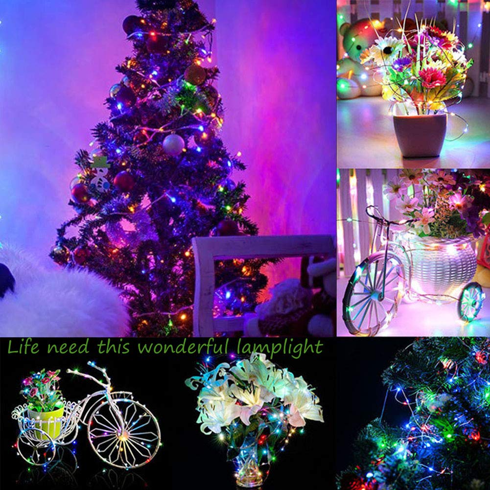 Huakway USB LED String Lights 33ft 8 Modes (2-Pack) 100 LEDs Remote Control Timer Waterproof 4 Color Mini Flexible Copper Wire Outdoor Indoor Deco Dorm Home Garden Party
