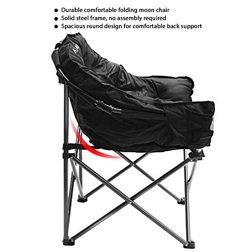 KHORE Sofa Chair Oversized Heavy Duty Steel Folding Camping Moon Saucer Chair with Carry Bag for Hiking, Camping (Black)