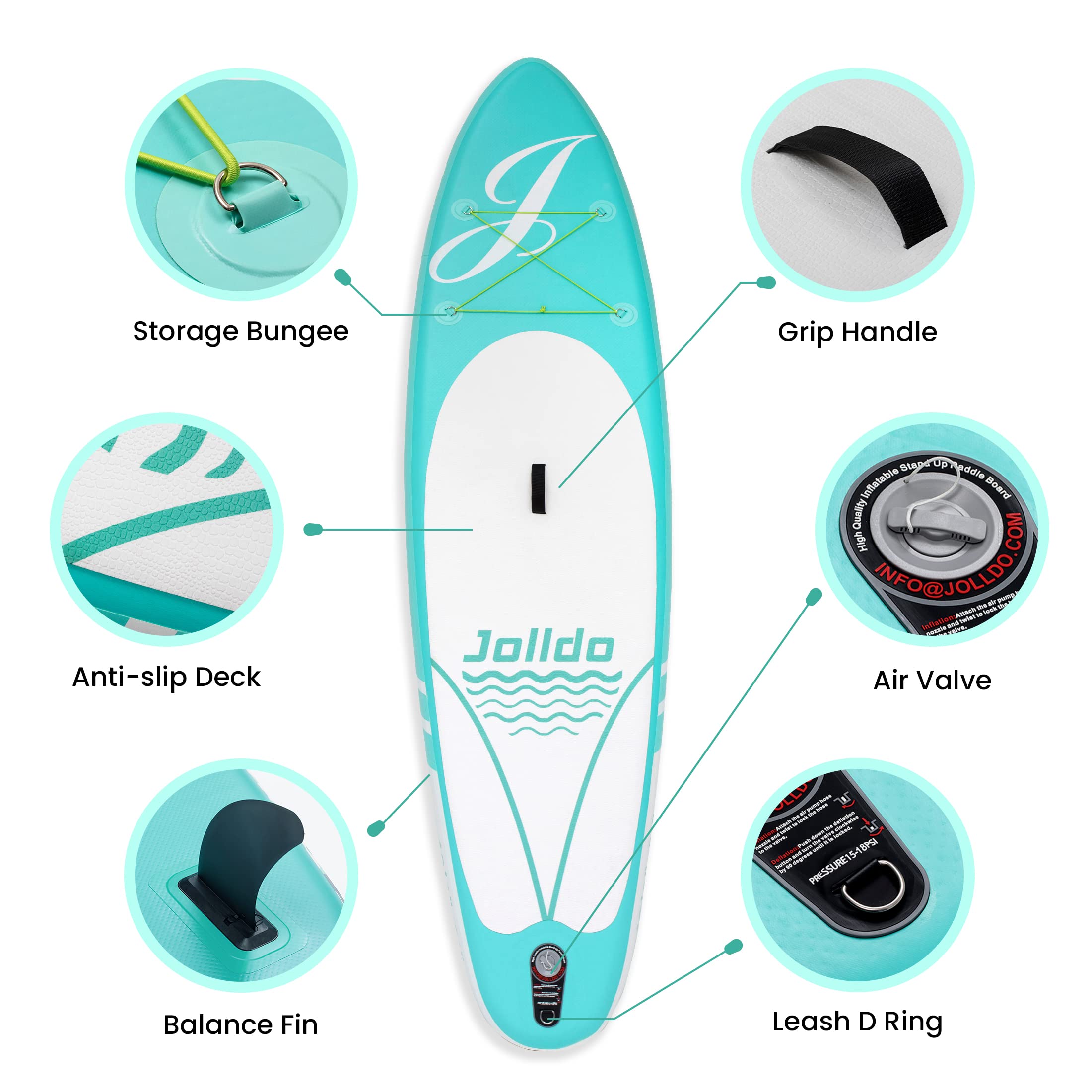 jolldo SUP Inflatable Paddle Board, Stand Up Paddle Board 10’6”×31"×6" Ultra-Light (17lbs) Paddle Board for Adults Youth, SUP with Bag, Adjustable Paddle, Pump, Leash, Fins, Repair Kit