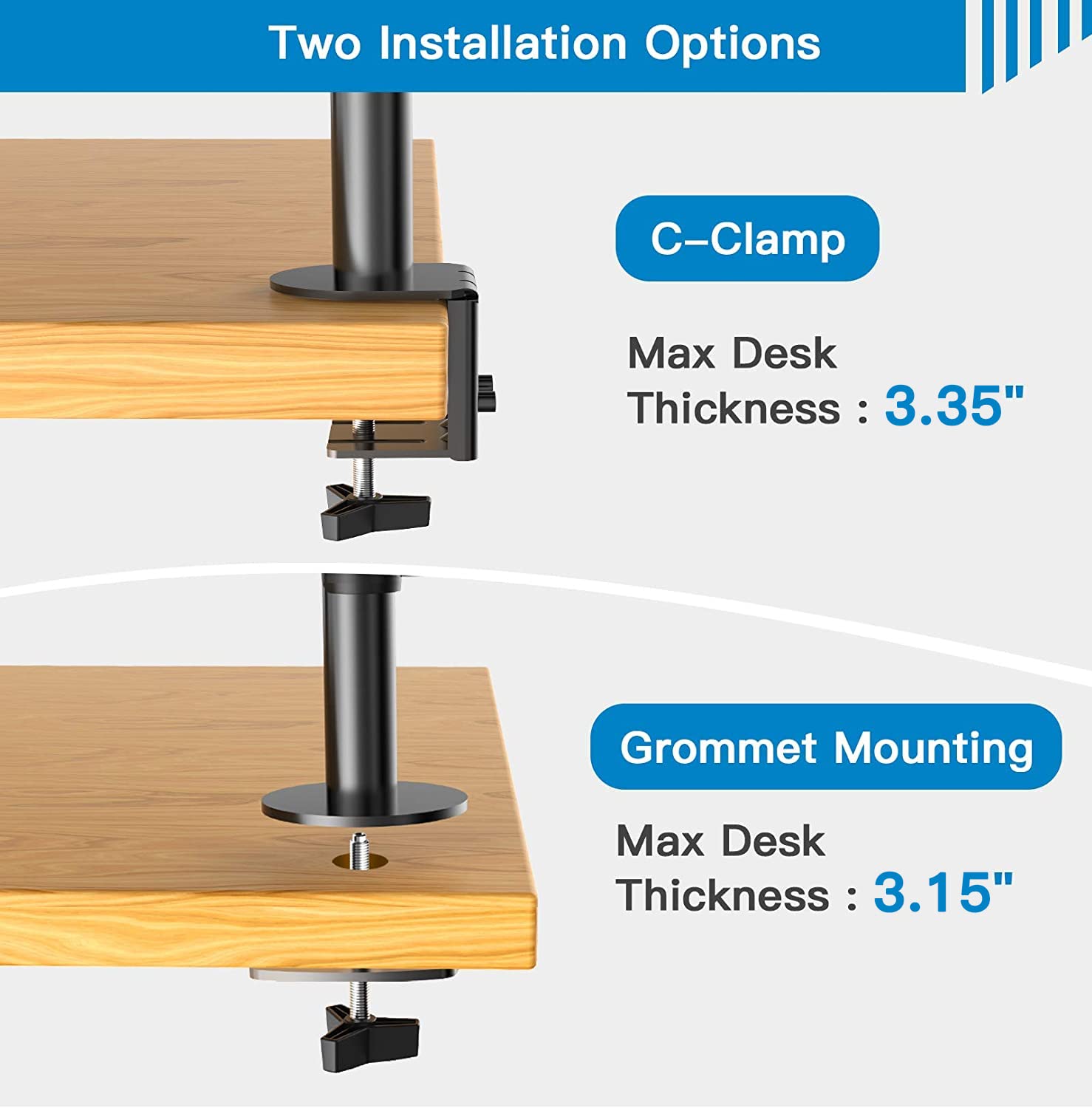 HUANUO Dual Monitor Stand with Extra Tall Pole 32 Inch, Fully Adjustable Monitor Mount, C Clamp & Grommet Mounting Base
