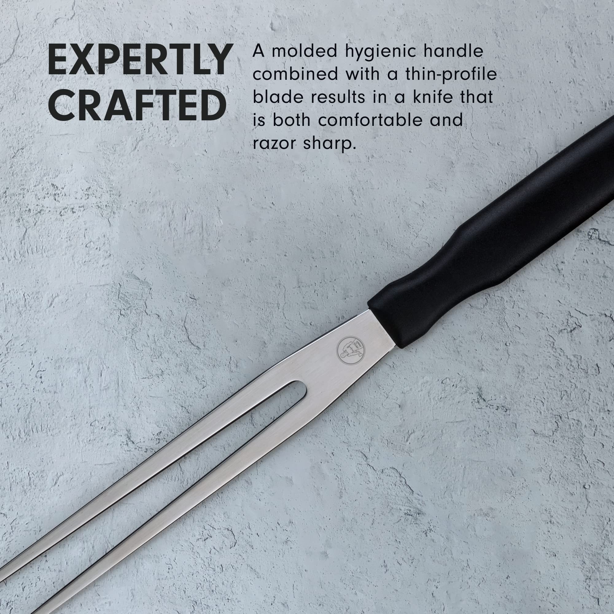 Messermeister Pro Series 7β Straight Carving Fork - German X50 Stainless Steel & NSF-Approved PolyFibre Handle - Rust Resistant & Easy to Maintain - Made in Portugal