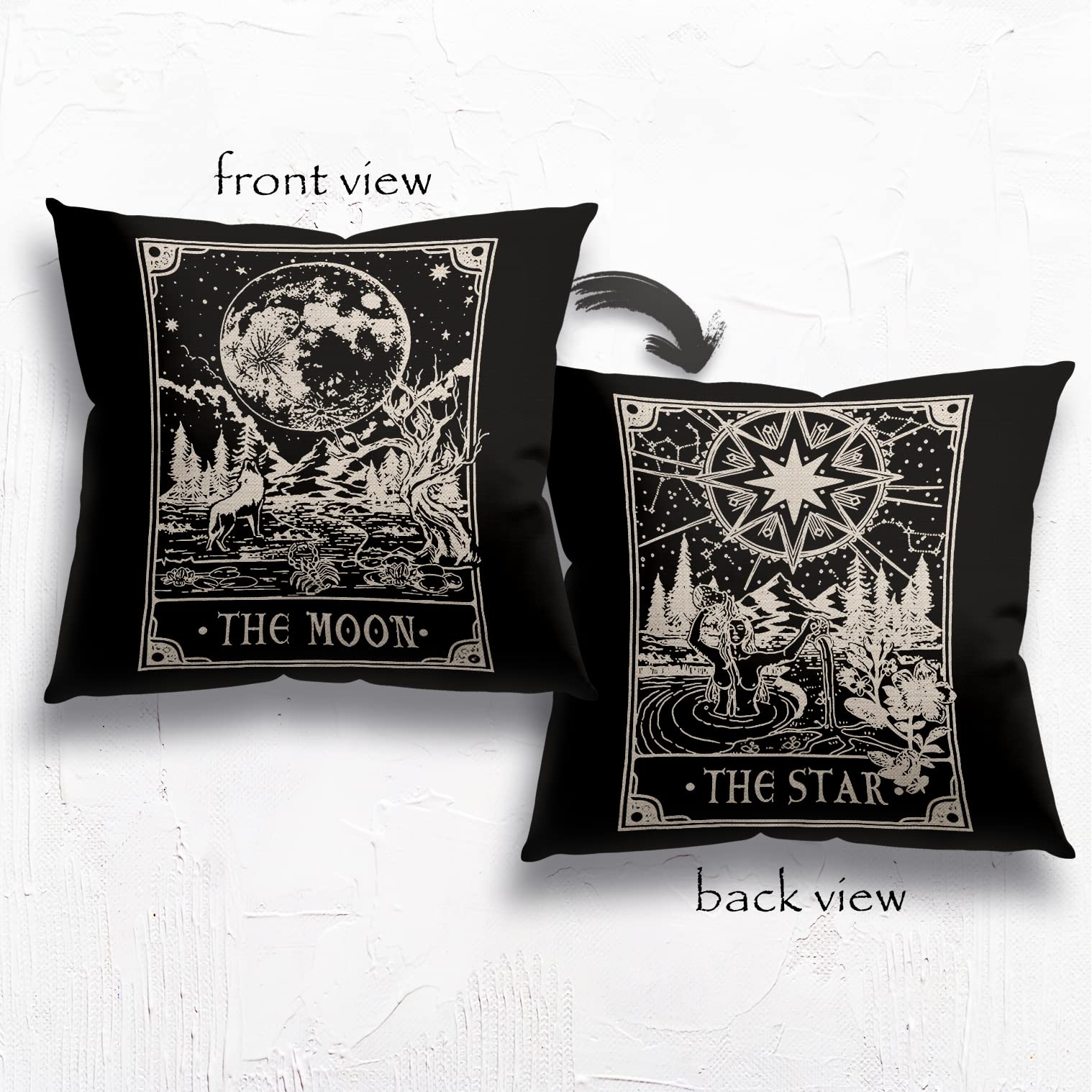 Knibeo Tarot Card Pillow Covers - Reversible Moon Pillow Covers Pillow Covers 18x18 Set of 4, Gothic Pillow Covers, Tarot Throw Pillow, Tarot Gifts, Decorative Pillows Astrology, Gothic Decor