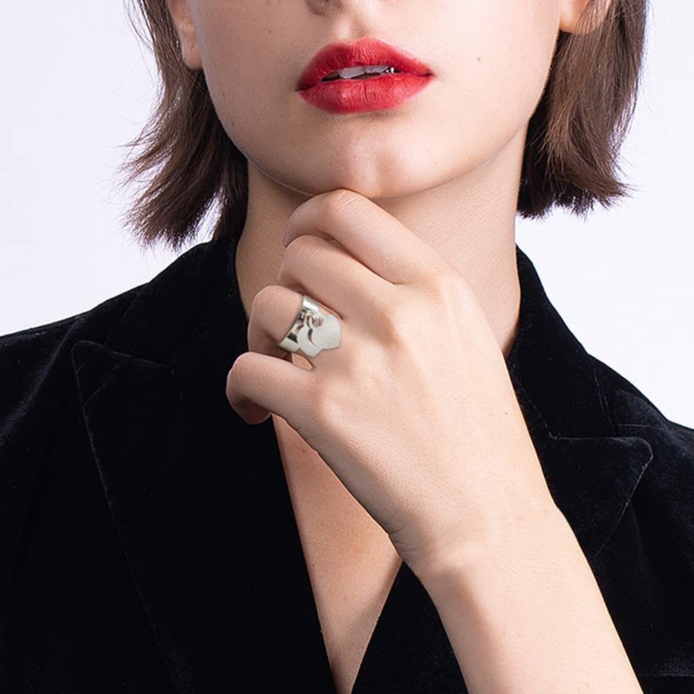 JINHUI Rings with Charms for Girlfriend, 6mm Heart Dangle Ring Graducation Gift 18k Gold Plated Ring Engraved Promise Ring Jewelry (Silver, 7)
