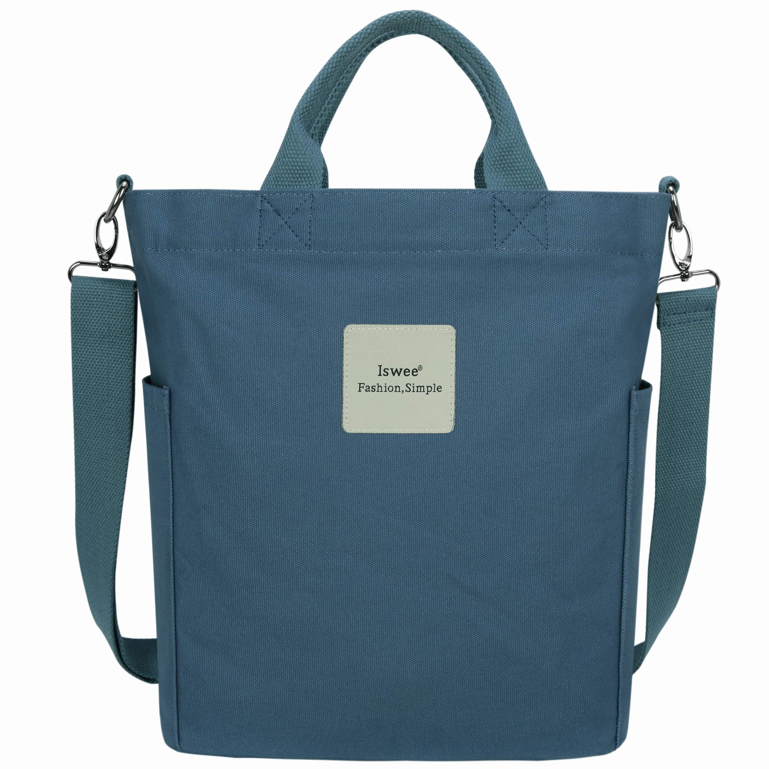 Iswee Canvas Tote Bag for Women Casual Shoulder Work Bag Crossbody Top Handle Bag Shopping Handbags for Women (Blue)