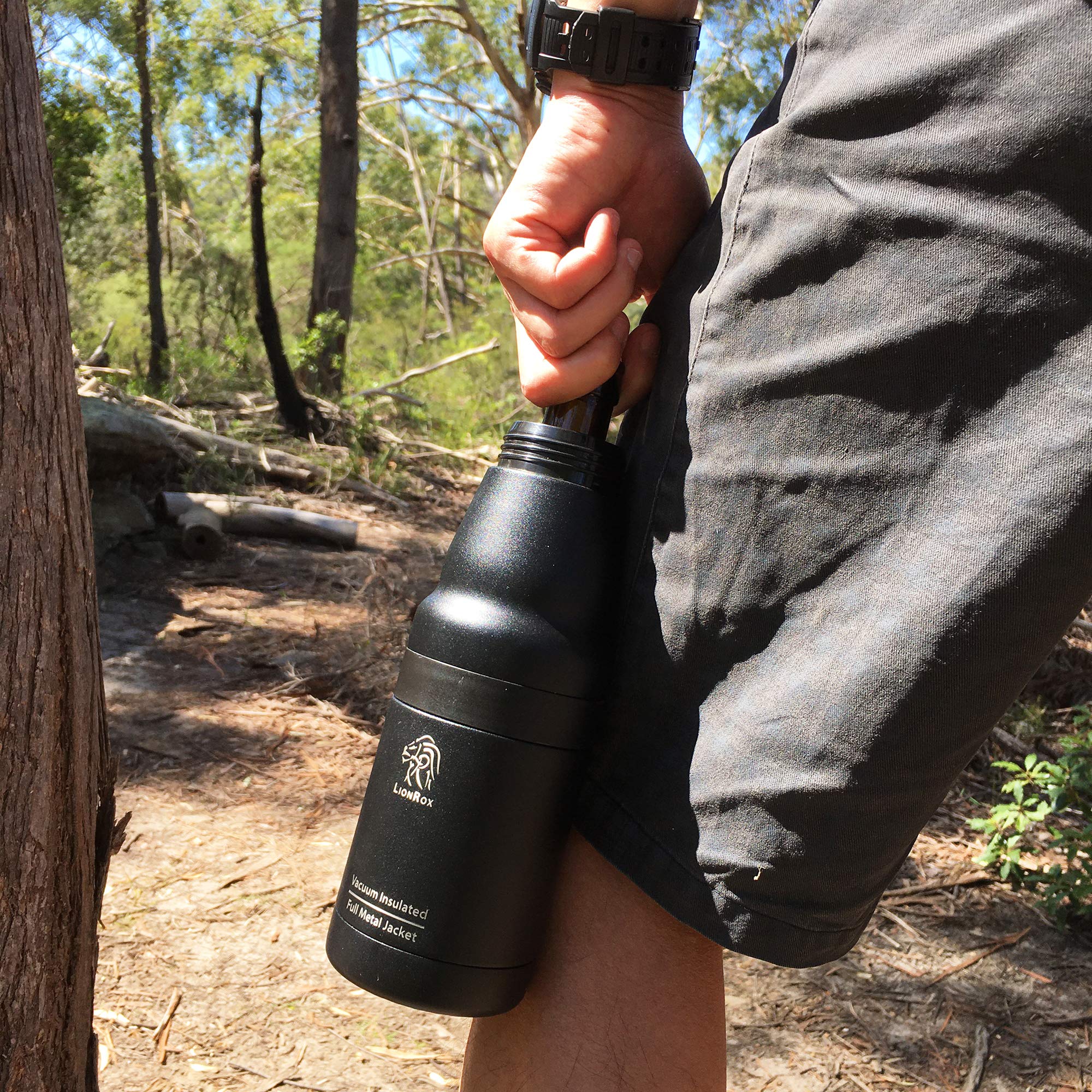 LionRox Chillax12 Beer Bottle and Can Insulator | Fully Vacuum Insulated Double Walled Stainless Steel Beer Bottle and Can Cooler | Beer Bottle and Can Holder (Navy Blue)