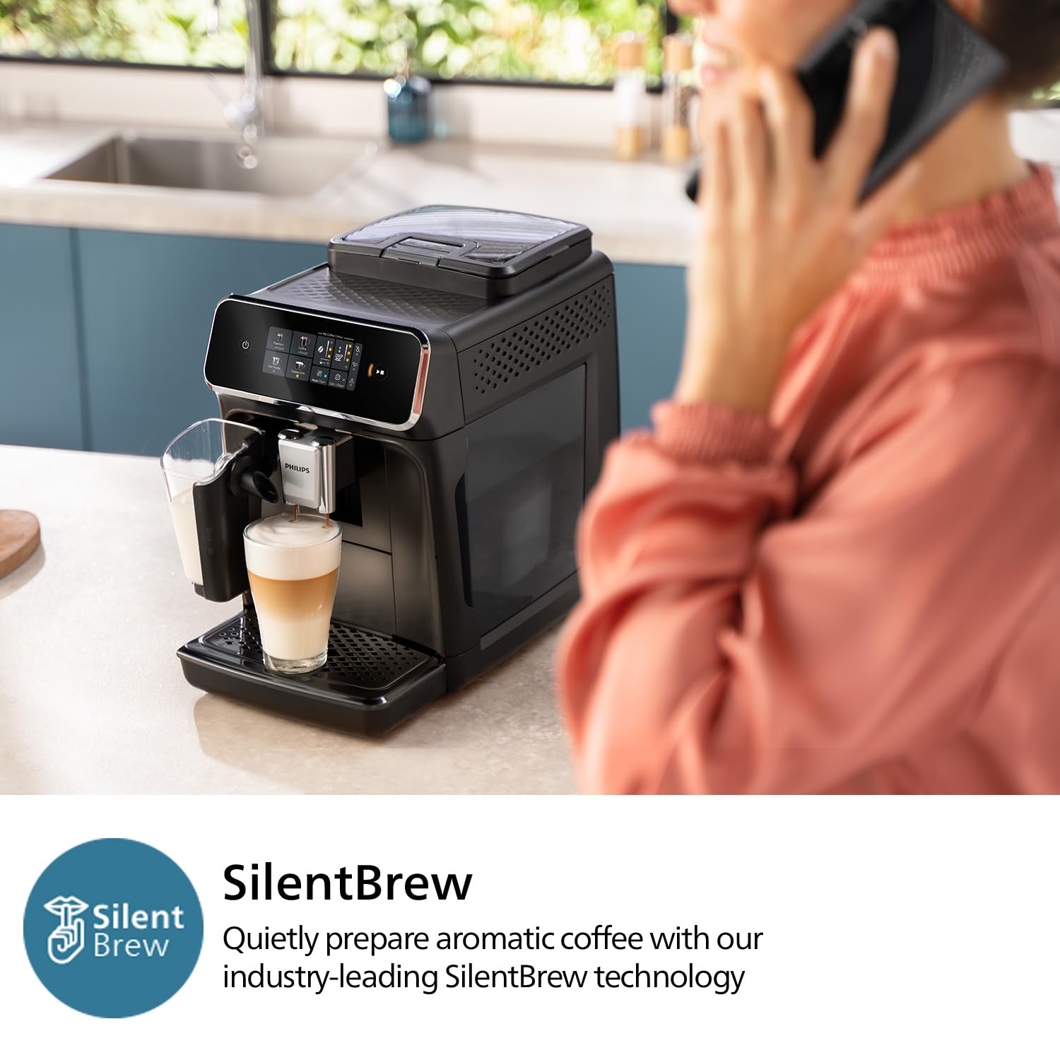 PHILIPS Series 2300 Fully Automatic Espresso Machine - 4 Hot Drinks, Fast Clean, 40% Quieter SilentBrew, Aquaclean Filter, Matte Black (EP2330/10)