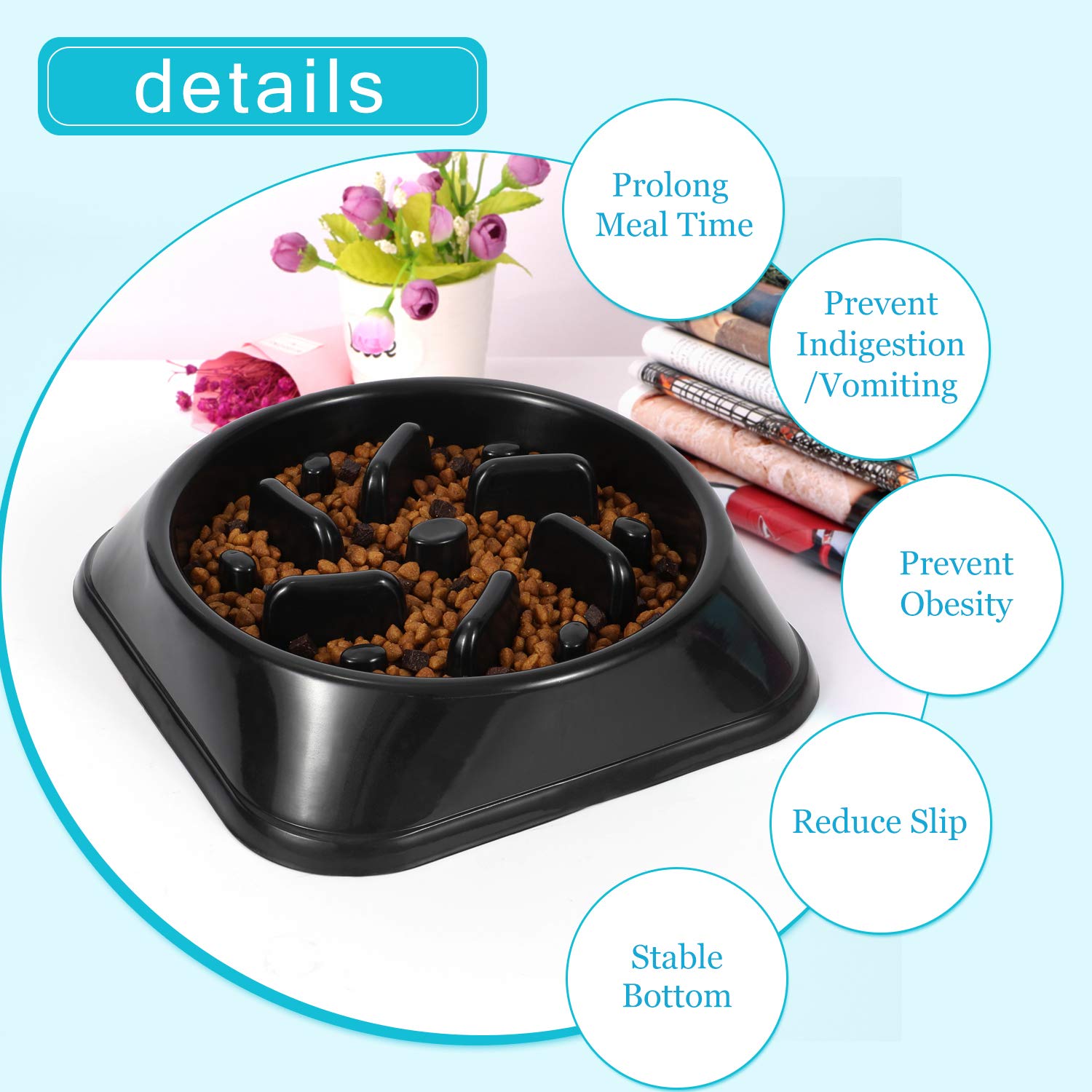 JASGOOD Dog Feeder Slow Eating Pet Bowl Eco-Friendly Non-Toxic Preventing Choking Healthy Design Bowl for Dog Pet(S-M,Black)