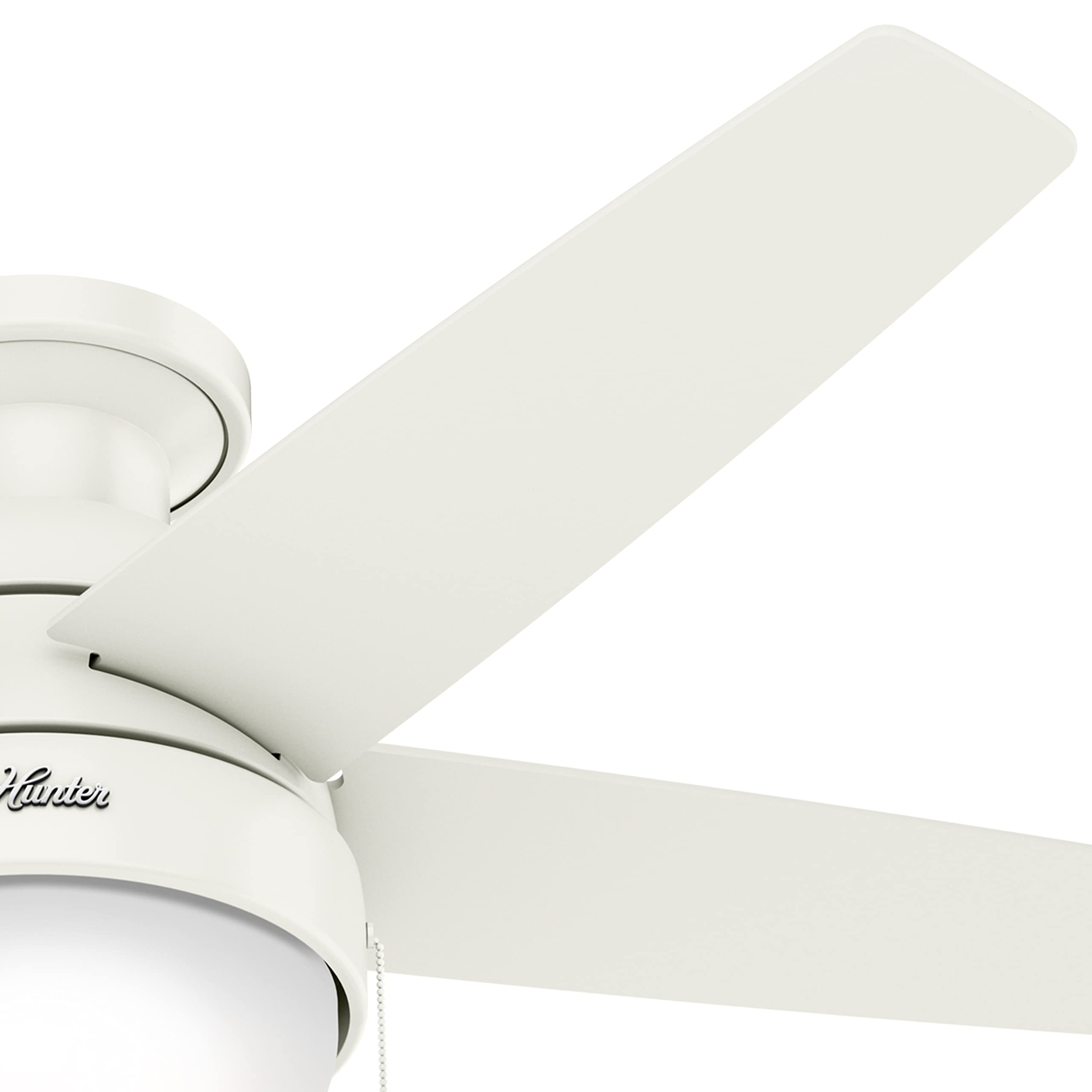Hunter Fan 46 inch Low Profile Fresh White Indoor Ceiling Fan with Light Kit and Pull Chain (Renewed)