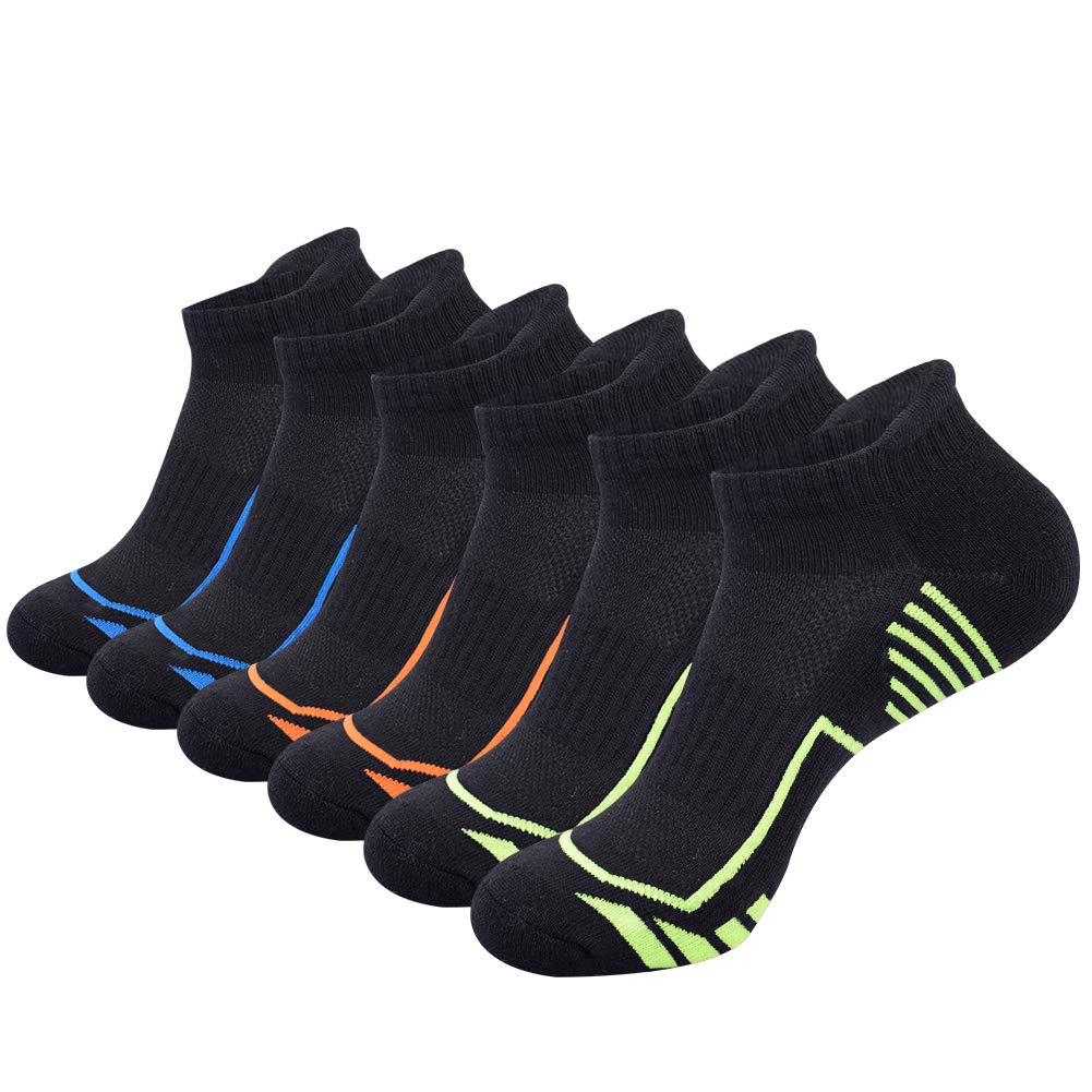 JOYNÉE Mens Ankle Athletic Low Cut Socks for Men Sports Running Cushion 6 Pack,Deep Grey,Sock Size 10-13