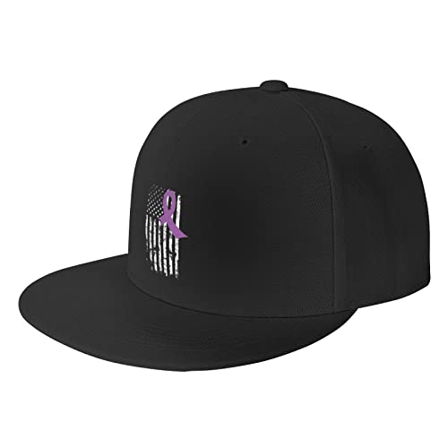 Leiomyosarcoma Cancer Awareness America Flag Purple Ribbon Hat Adult Adjustable Baseball Cap Trucker Hats