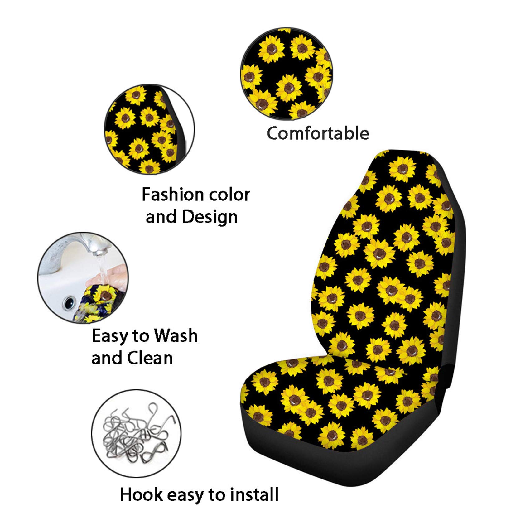 HUGS IDEA 2 Piece Full Set of Car Seat Protectors Cute Follow Your Dreams Sloth Printed Vehicle Seat Protector Car Mat Covers