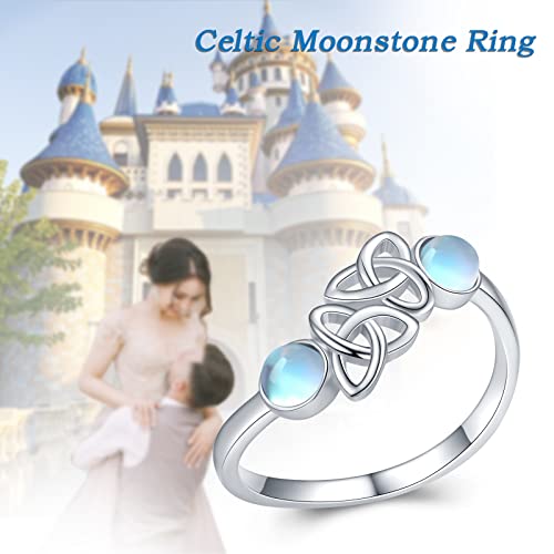 Moonstone Ring 925 Sterling Silver Cute Rings Aesthetic Celtic Knot Ring Rainbow Moonstone Jewelry Gift for Women Dainty Trendy with Box (9)