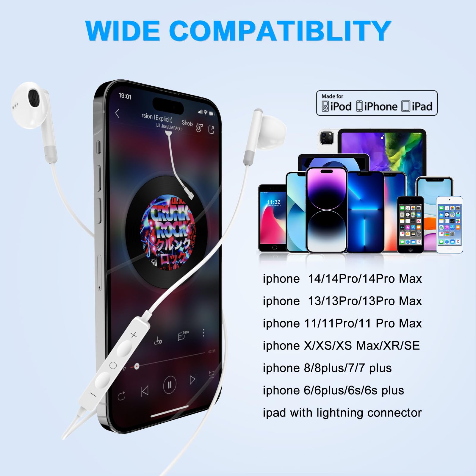 iPhone Earbuds Wired Headphones for iPhone [No Bluetooth Required] with Lightning Connector [MFi Certified](Built-in Microphone&Volume Control) Earphones Wired for iPhone 14/13/12/11/X/8/7/Pro/Pro Max
