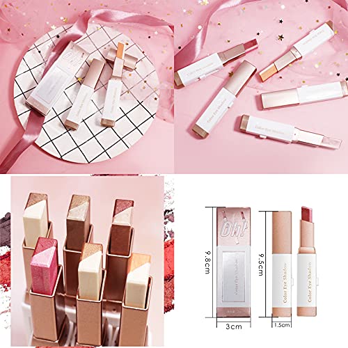 LOKFAR 12 Colors Glitter Eye-shadow Stick Set, Two-Tone Shimmer Gradient Eyeshadow Stick Double Colors Eyeshadow Stick Waterproof Glitter Eye Stick Eyeshadow Pen for Women Eye Makeup (6 Pcs)