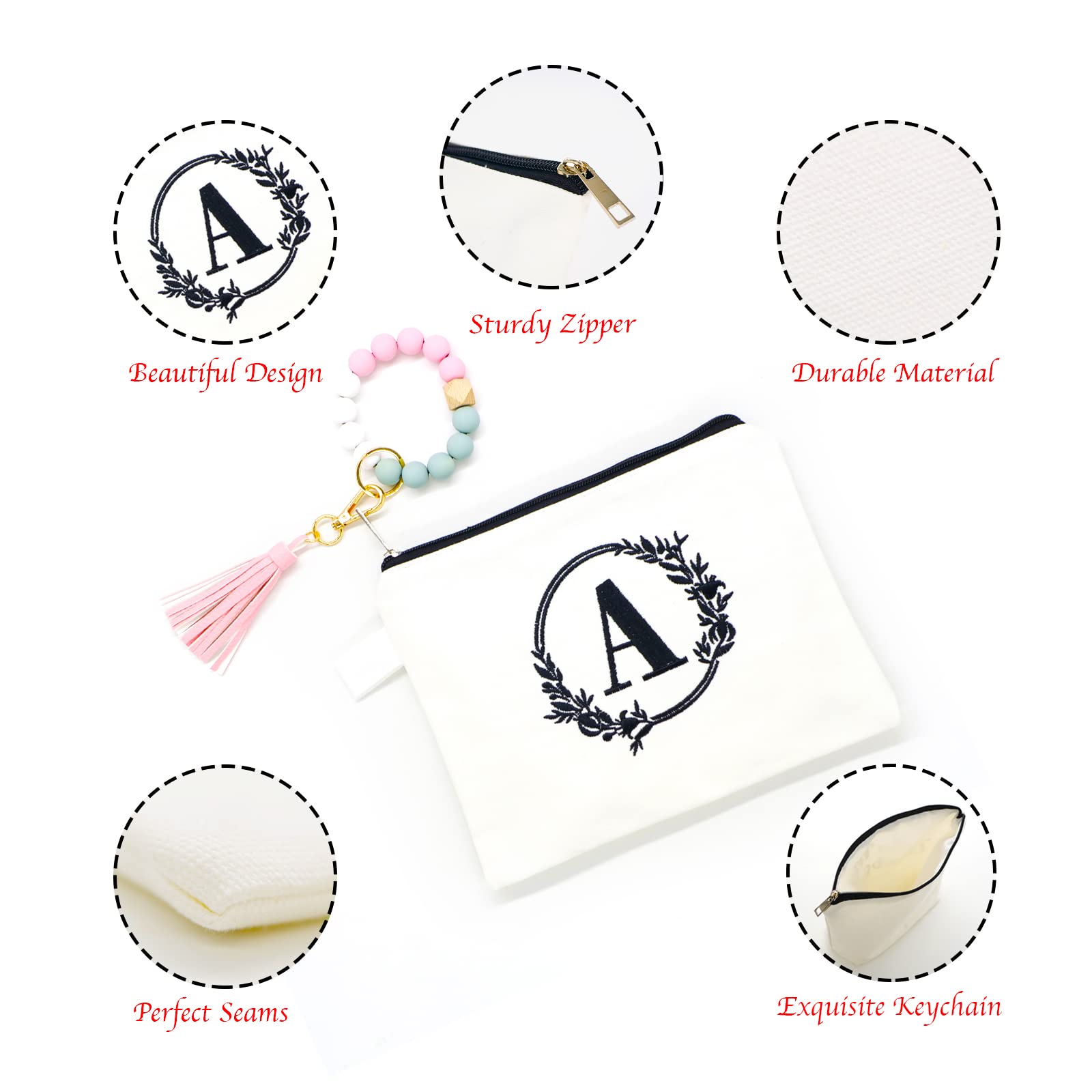 onstary Embroidered letter combination cosmetic bag,Personalized Present Bag, Suitable for Wedding, Birthday, Holiday, is a Great Gift for Women, Mom, Teachers, Friends, Bridesmaids (A)