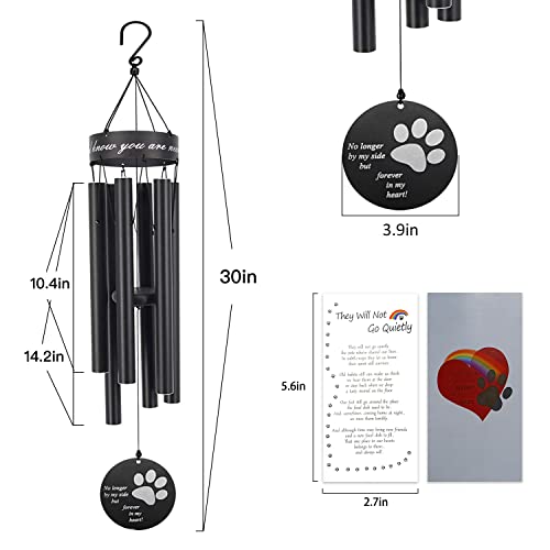 Pet Memorial Wind Chime, 30 Inches Paw Print Pet Remembrance Gift to Honor and Remember a Dog, Cat, or Other Pet, Premium Metal Wind Chime, Black