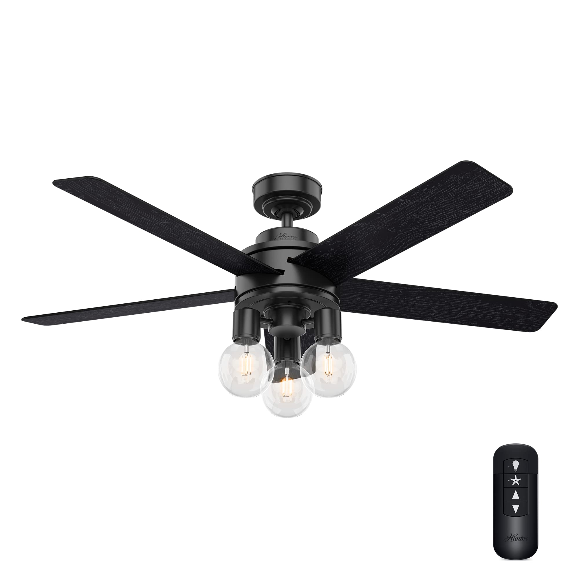 Hunter Fan 52 inch Contemporary Matte Black Indoor Ceiling Fan with Light Kit and Remote Control (Renewed)