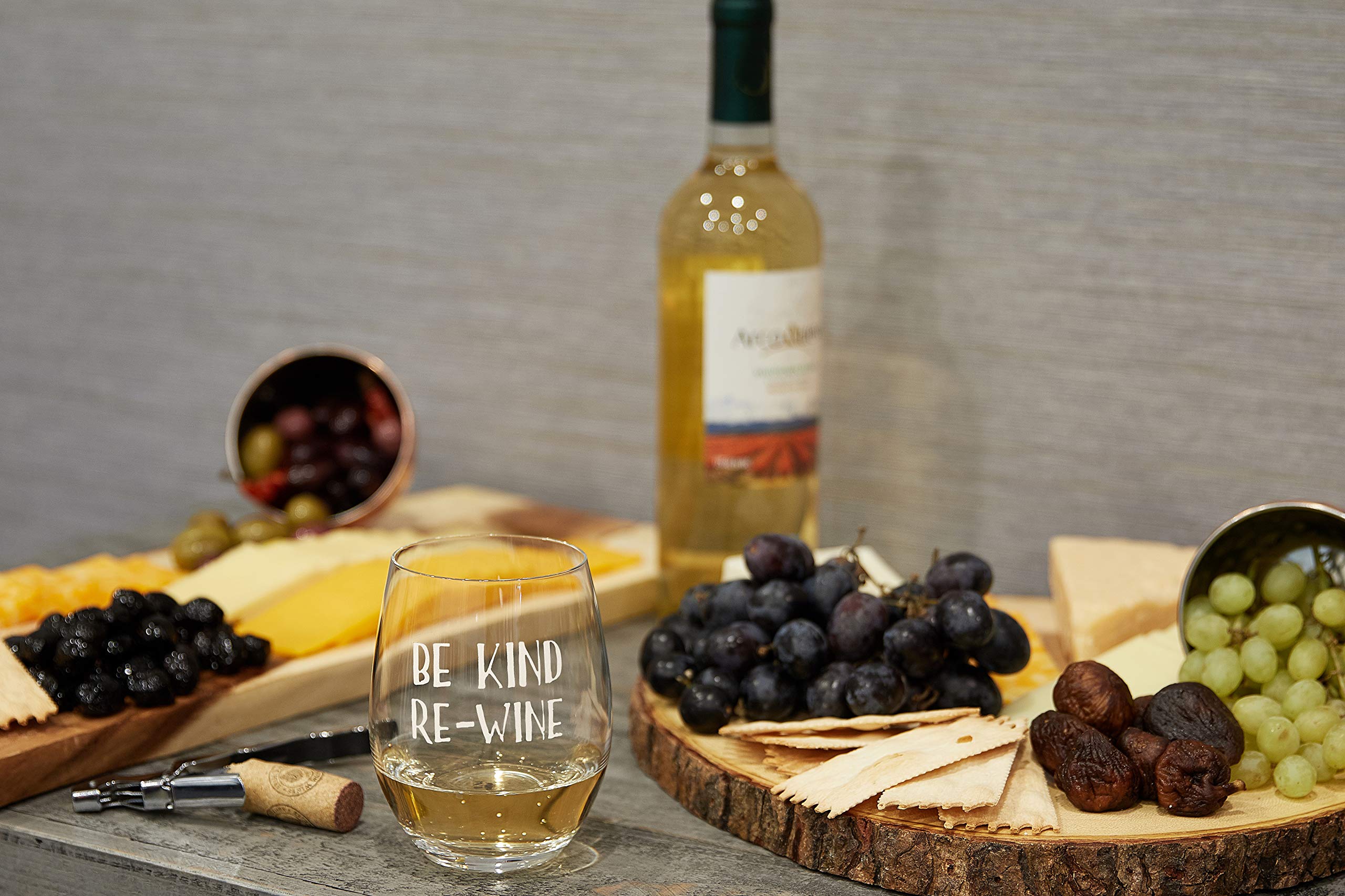 Lushy Wino β Be Kind, Re-Wine β Cute, Novelty, Etched Stemless 16-Ounce Wine Glass with Funny Sayings in Gift Box