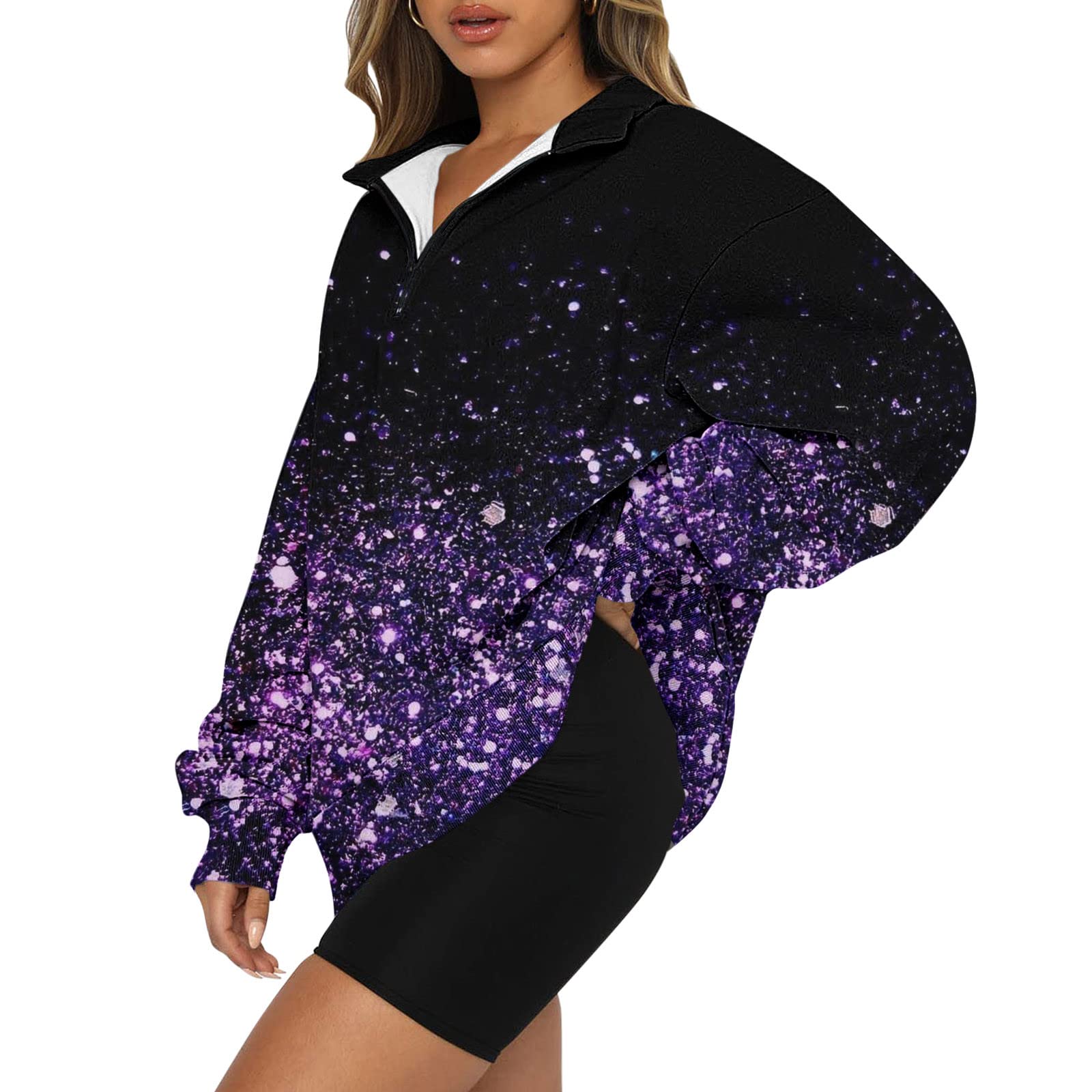 NKSUDET Sweatsuit Women Womens Oversized Half Zip Pullover Long Sleeve Gradient Print Sweatshirt Quarter Zip Trendy Hoodie,Todays Daily Deals A-purple