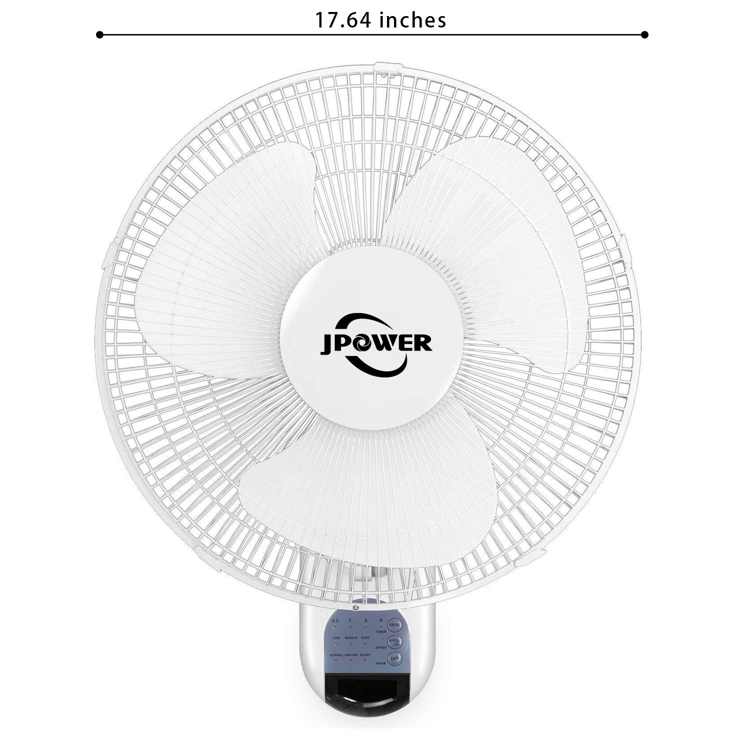 JPOWER 16 Inch Wall Mount Fan With Remote,2400CFM Mountable Oscillating Fan With 3 Speed Settings,Adjustable Tilt