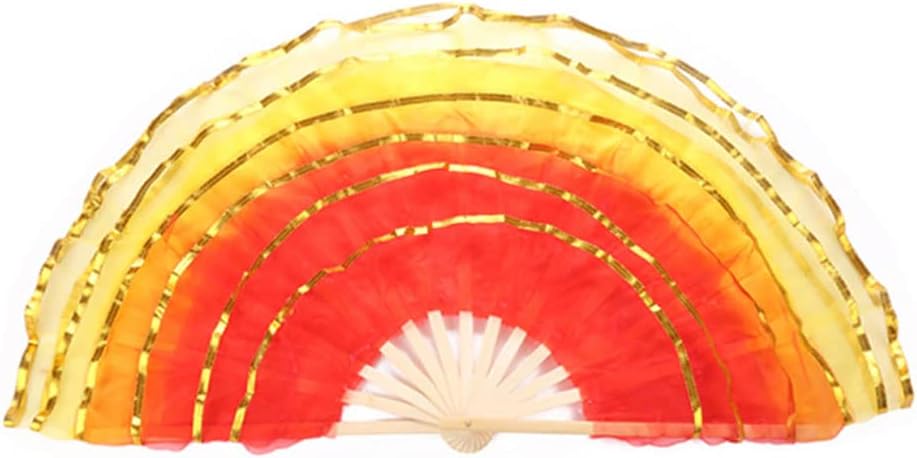 LELAMP 19 Styles Colorful Folding Flexible Dyed Silk Fan Folding Fan Hand Held Chinese Style Handmade Yangko Dance Performance Props